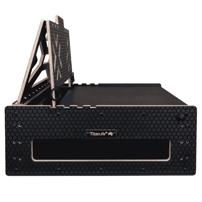 2RU Broadcast Flight Rack with Sliding Shelf & Monitor Mount – Titan AV