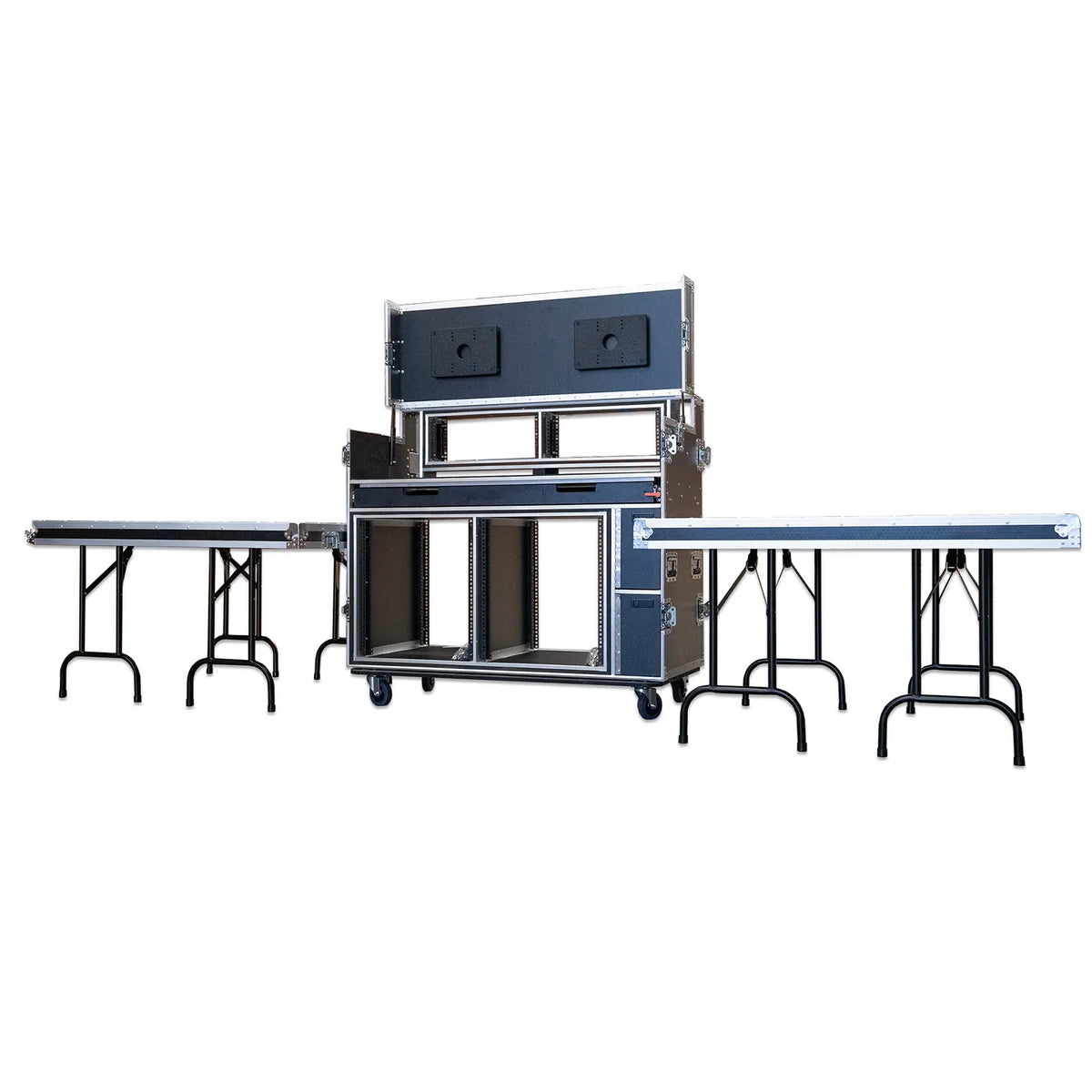 Dual Monitor Broadcast Workstation Road Case | Side Tables - Titan AV