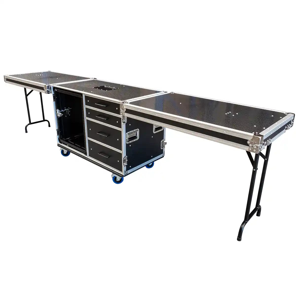 12RU Shockproof Rack & 4 Drawer Workstation with Side Tables – Titan AV