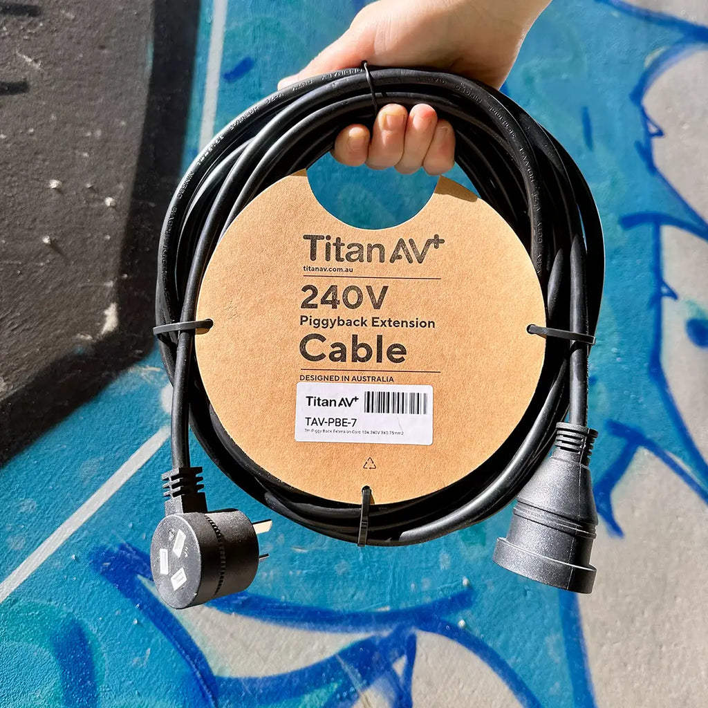 7m Extension Cord with Piggy Back Plug | Black Extension Lead – Titan AV